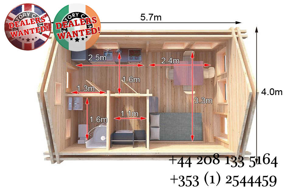 Highly Insulated Micro Studio Log Cabin – Tiny House 4.0m x 5.7m – FC ...