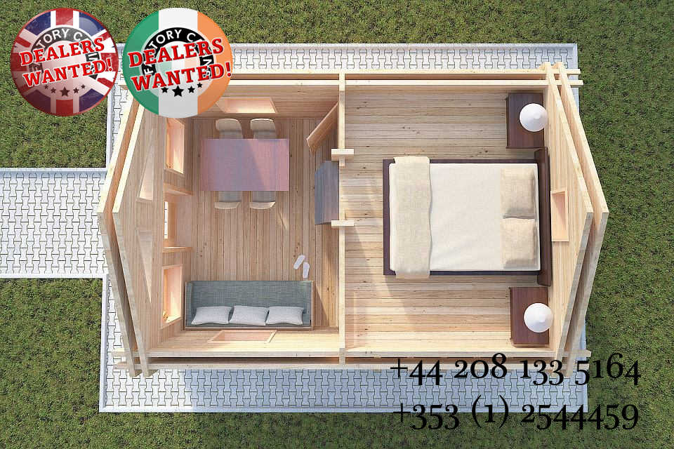 4.0m x 5.7m Galway Insulated Log Cabins -Twin Skin Log Cabins