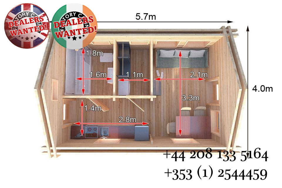 Highly Insulated Micro Studio Log Cabin – Tiny House 4.0m x 5.7m – FC ...